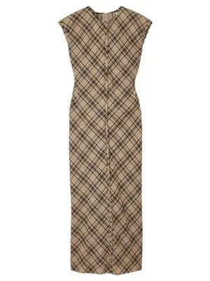 Ami Checked Wool-blend Midi Dress - Brown
