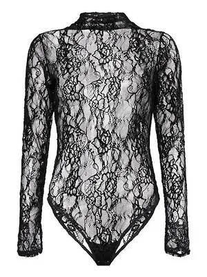Good American Long-sleeved Lace Bodysuit - Black001