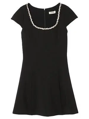 Sandro Embellished Capped-sleeve Mini Dress - Black