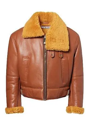 Acne Studios Contrast-collar Leather Shearling Biker Jacket - Rust Brown