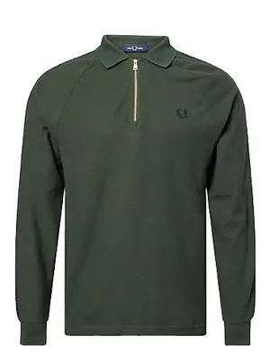 Fred Perry Dash Taped Raglan-sleeves Cotton Polo Shirt Xxl - Court Green
