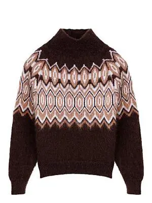 Maje Fairisle Mohair-blend Jumper - Dark Brown
