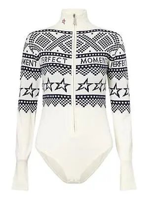 Perfect Moment Merino-Wool Ski Bodysuit White/blue