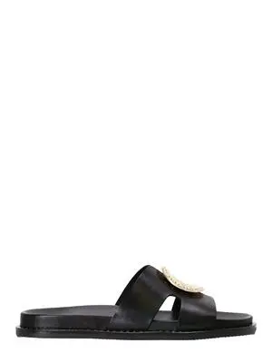 KOTRIS SANDALS Leather Medallion Sandals - Black