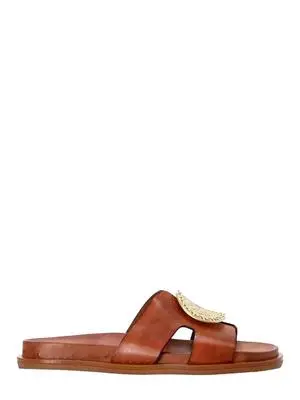 KOTRIS SANDALS Medal-embellished Leather Sandals - Brown