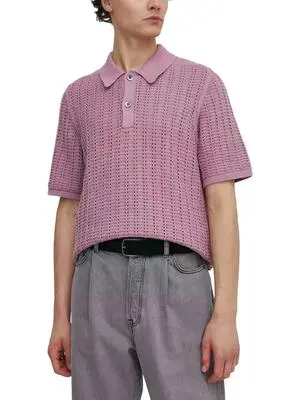 SAMSOE SAMSOE Open-knit Short-sleeve Polo Shirt - Pink