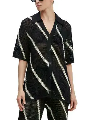 SAMSOE SAMSOE Striped-pattern Short-sleeve Cardigan - Black