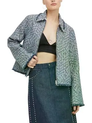SAMSOE SAMSOE Tweed-effect Zip-up Jacket - Blue