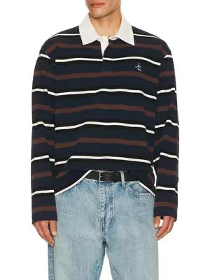 LE PERE Long Sleeve Rugger In Blue - Soulier Stripe
