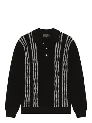 BEAMS Knit Polo Born Stripe 14g - Black