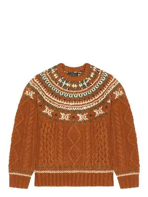 BEAMS Crew Nordic Cable Sweater - Brick