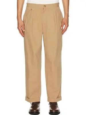 BEAMS 2 Pleats Trousers Twill - Khaki