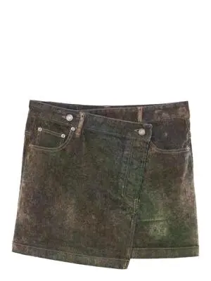 JUUN.J Asymmetric Denim Wrap Skirt - Brown