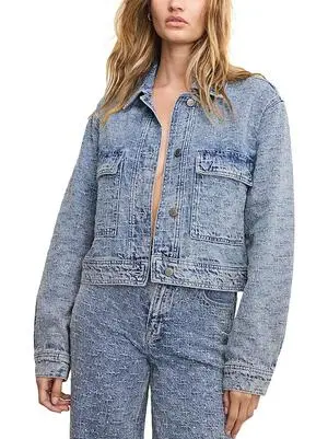 Good American Crystal Embellished Denim Jacket - Indigo