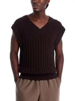 Helmut Lang Ribbed V-neck Sweater Vest - Dark Brown
