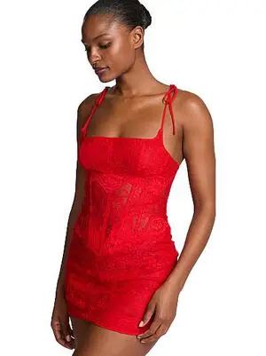 Victoria's Secret Dream Angels Lace Corset Slip Dress - Red