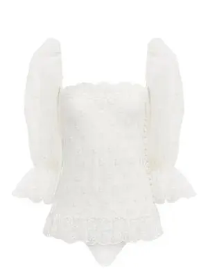 Chloé Embroidered Lace Top - Whisper White