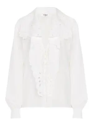 Chloé Embroidered Lavallière Shirt - White