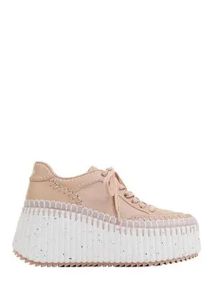 Chloé Nama Wedge Sneakers Tan Rose