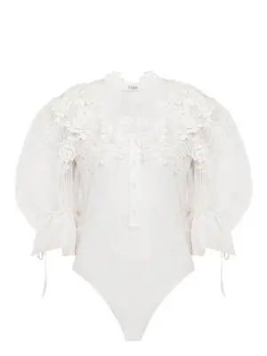 Chloé Puff-sleeve Guipure Lace Bodysuit - Iconic Milk