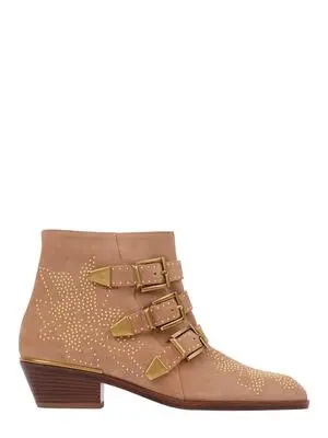 Chloé Susanna Buckled Studded Ankle Boots - Dusty Rose