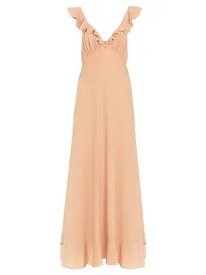 Chloé Long Sun Dress In Crêpe De Chine - Sand Brown