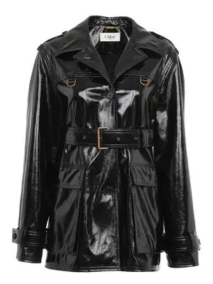 Chloé Belted Shiny Coated Jacket - Black