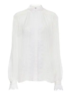 Chloé Gathered Blouse In Mousseline & Lace - Iconic Milk