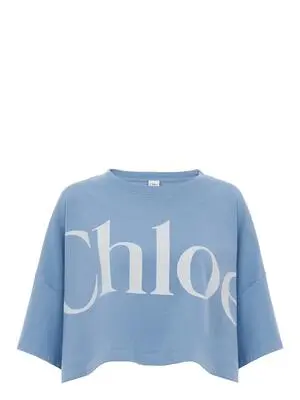 Chloé Cropped Boxy Logo T-shirt - Airy Blue