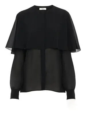 Chloé Cape Blouse In Georgette - Black