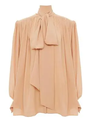 Chloé Oversized Lavallière Blouse - Sand Brown