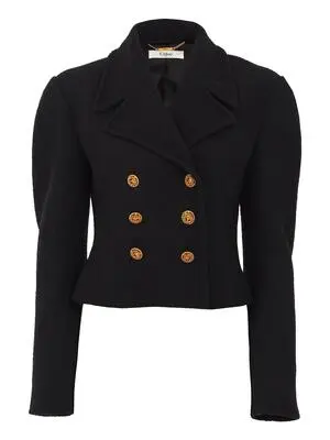 Chloé Wool Bouclette Double-breasted Cropped Jacket - Black