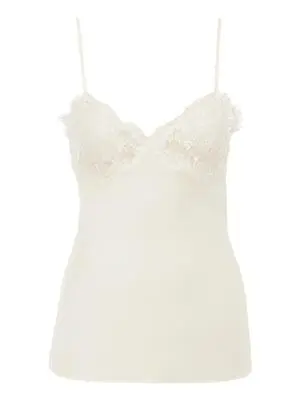 Chloé Camisole Top In Washed Satin & Lace - Eden White