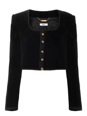 Chloé Cropped Velvet Spencer Jacket - Black