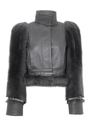 Chloé Shearling And Leather Hybrid Jacket - Burnt Grey