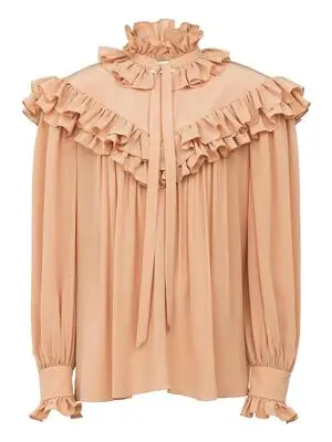 Chloé Ruffle-trimmed Crêpe De Chine Top - Sand Brown