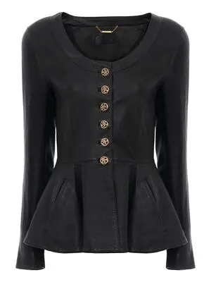 Chloé Peplum Leather Riding Jacket - Black