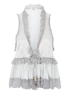 Chloé Tie-front Sleeveless Top With Lace Trim - Sweet Grey