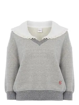 Chloé Ruffled Collar Fleece Sweater - Vapor Grey