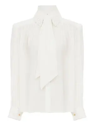 Chloé Gathered Scarf-tie Blouse - Iconic Milk