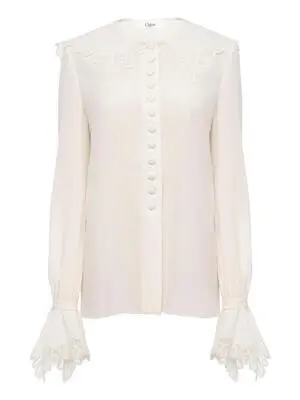 Chloé Crêpe De Chine Blouse With Lace - Iconic Milk