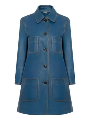Chloé Leather Single-breasted Coat - Stellar Blue