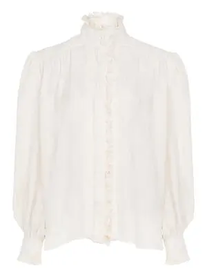 Chloé Oversized Ruffled Blouse In Jacquard - Iconic Milk