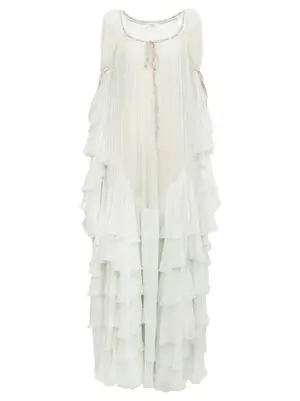 Chloé Oversized Ruffled Mousseline Dress - Slightly Grey
