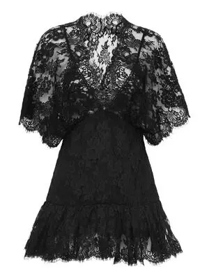 Chloé Fitted Floral Lace Ruffle Top - Black