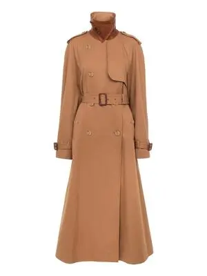 Chloé Long Trench Coat In Gabardine - Golden Brown
