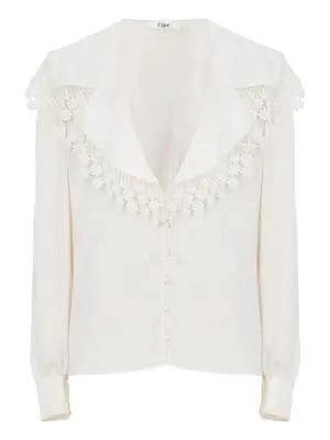 Chloé Floral Jacquard Blouse With Lace Trim - Iconic Milk