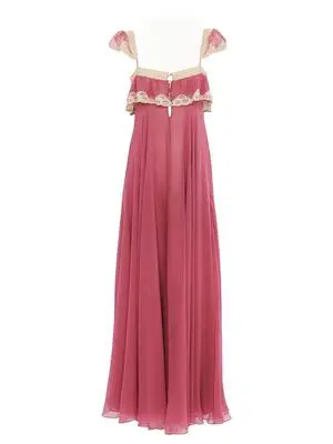 Chloé Fluid Long Dress With Lace Inserts - Divine Red