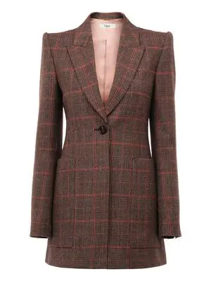 Chloé Tailored Jacket In Check Wool - Brown / Beige