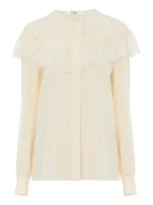 Chloé Crêpe De Chine Blouse With Lace - Pristine White